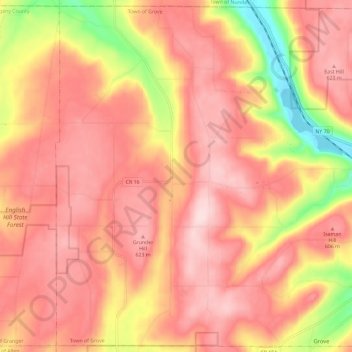 Mapa topográfico Town of Grove, altitud, relieve